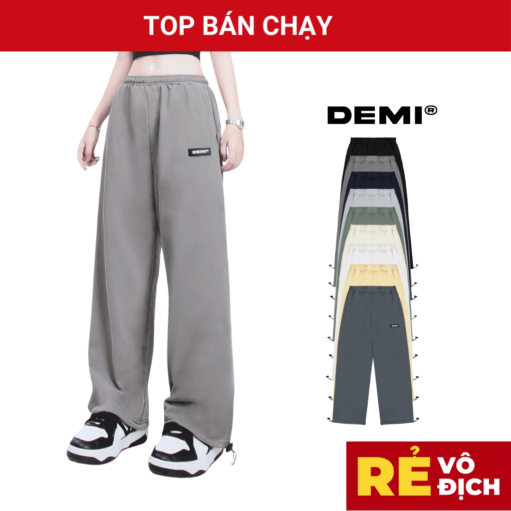 Quần ống suông nỉ nữ lưng thun giá rẻ DEMI có dây rút điều chỉnh, xuông ...