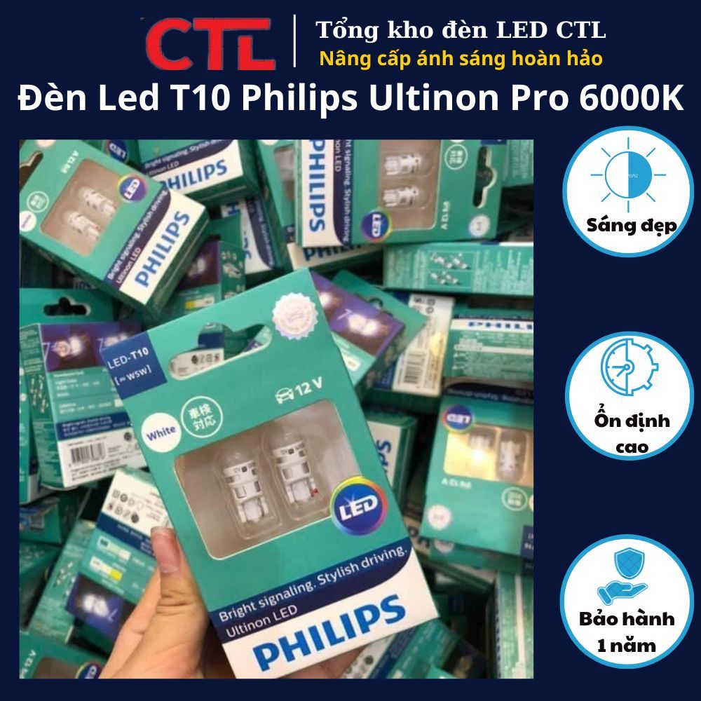 Đèn Led T10 Philips Ultinon Pro số lượng 1 cặp | Shopee Việt Nam