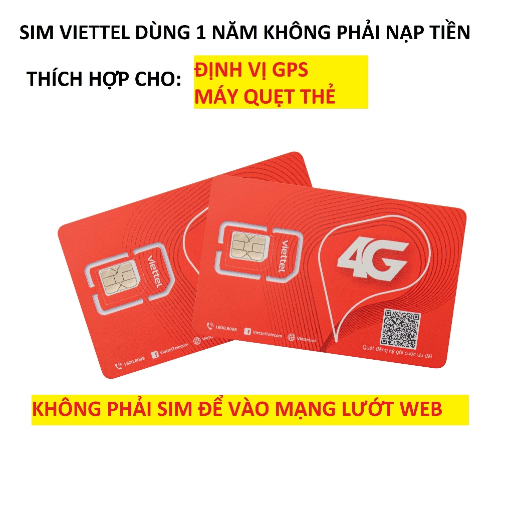 Sim 4G Viettel, Mobifone, Itel(Vina) dùng cho thiết bị định vị GPS trọn gói 1 năm không cần nạp ...