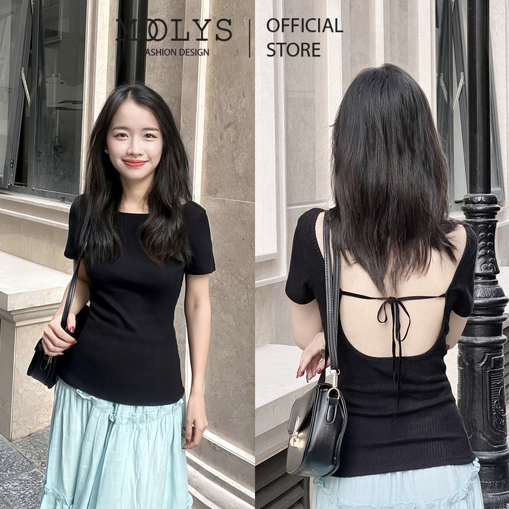 Áo thun hở lưng kiểu dáng basic MOOLYS MC017 | Shopee Việt Nam