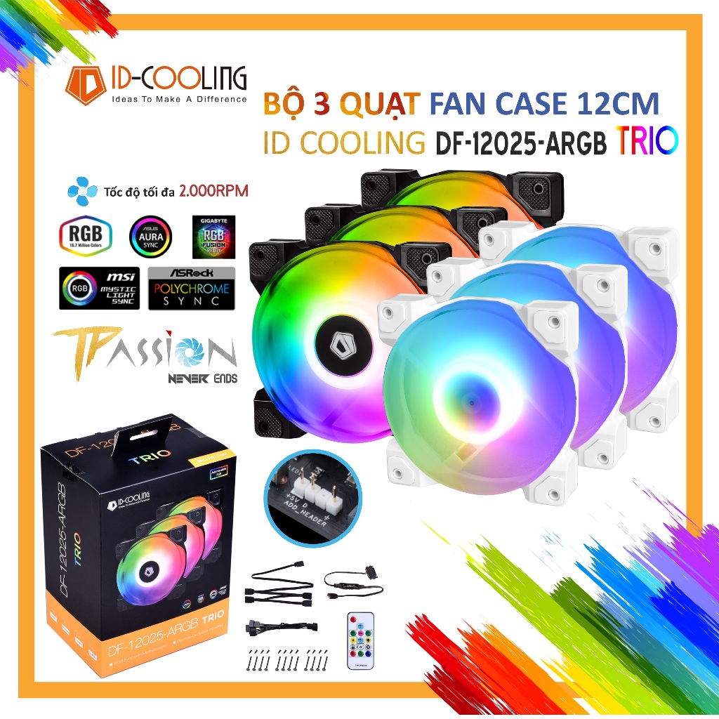 Bộ kit 3 Quạt Fan Case 12cm ID-Cooling DF-12025 ARGB TRIO | Trắng Snow edition - Chính hãng ...