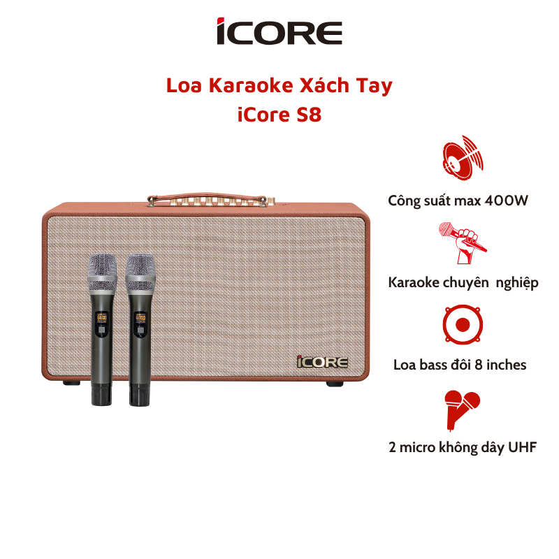 Loa karaoke xách tay iCore S8 - loa bass đôi, công suất lên đến 400W ...