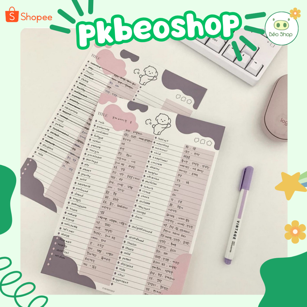 Set 30 tờ giấy ghi chú size B5 Pkbeoshop take note học từ vựng loại lớn hình poodle dễ thương ...