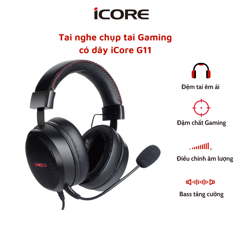 Tai nghe chụp tai Gaming có dây iCore G11 - chất âm đẩy mạnh, đệm tai ...
