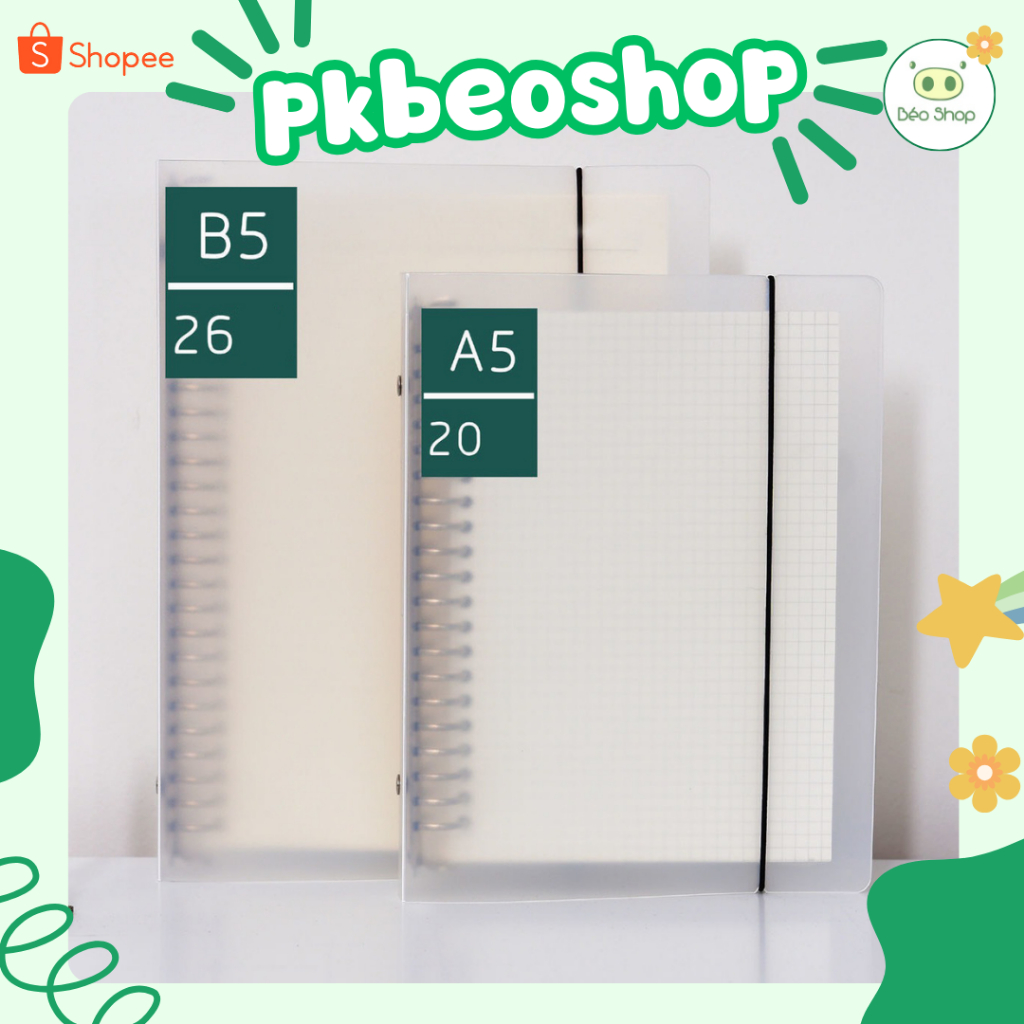 Set sổ bìa còng A5 B5 20 26 lỗ Pkbeoshop full items binder kim loại bìa nhựa giấy refill caro ...