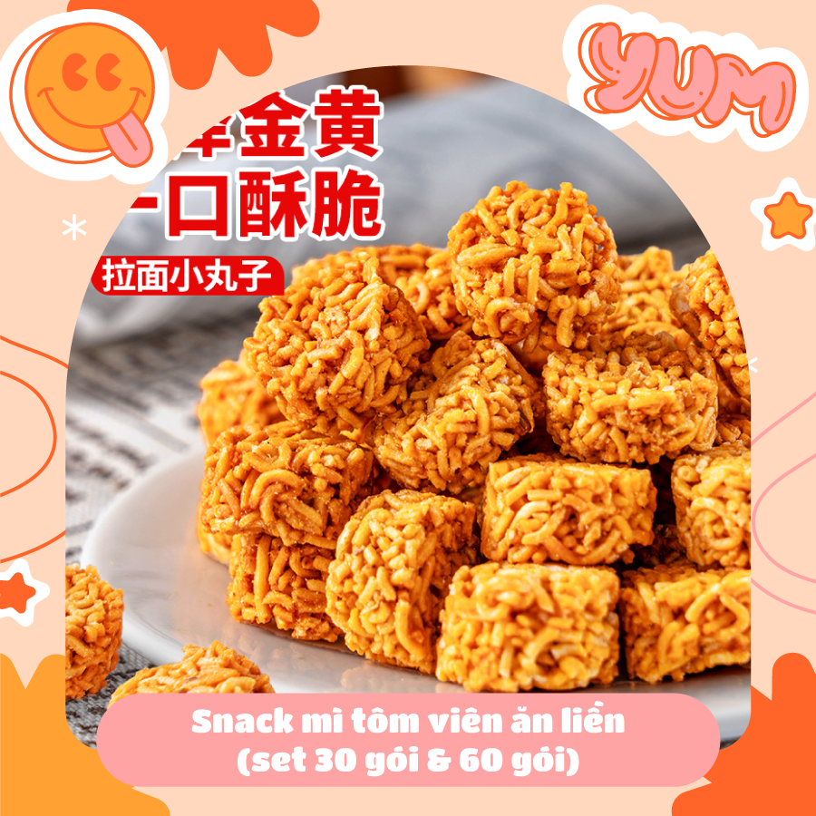 Snack mì tôm viên ăn liền set 30 gói 450g và 60 gói 900g đồ ăn vặt ngon ...