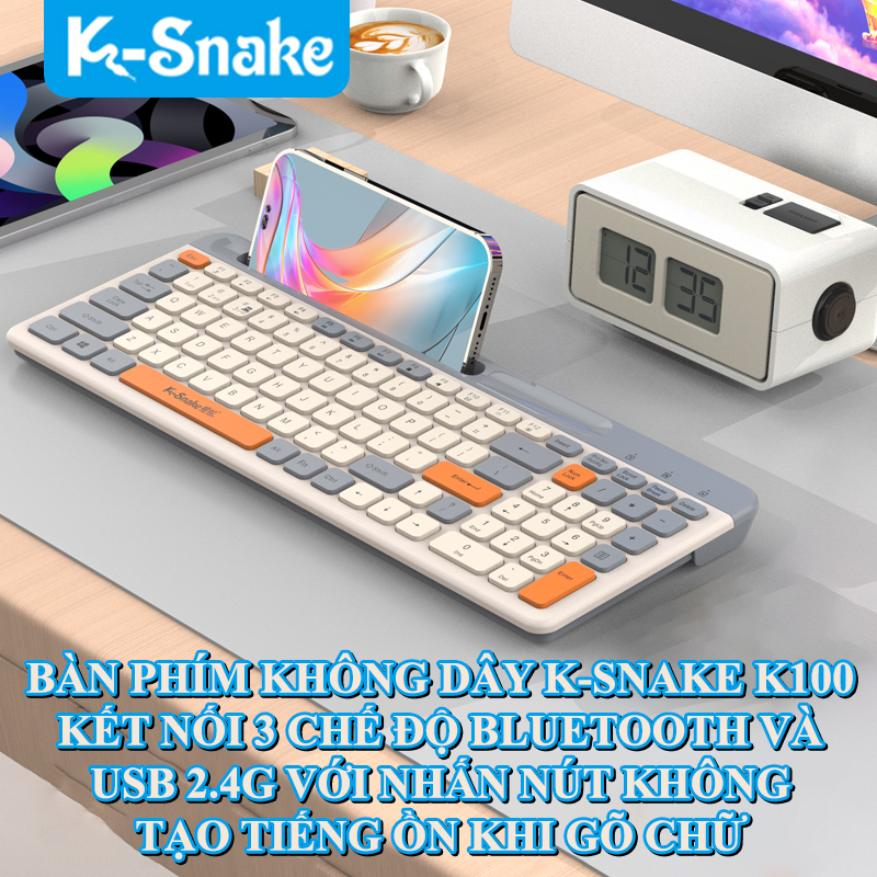 Bàn phím không dây K-SNAKE K100 kết nối không dây 3 chế độ Bluetooth và ...