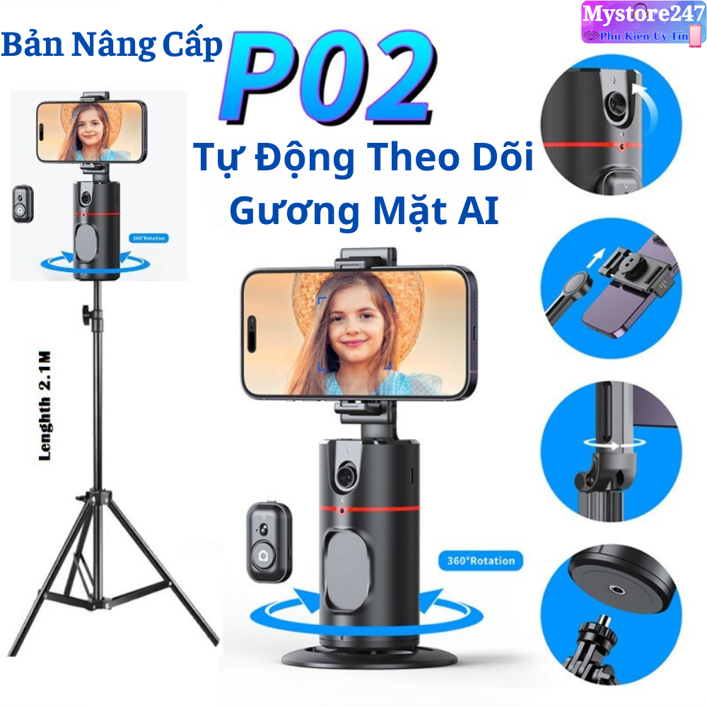 Gimbal Điện Thoại Xoay 360 P02 AI Tự Động, Quay video 360 Độ Theo Khuôn ...