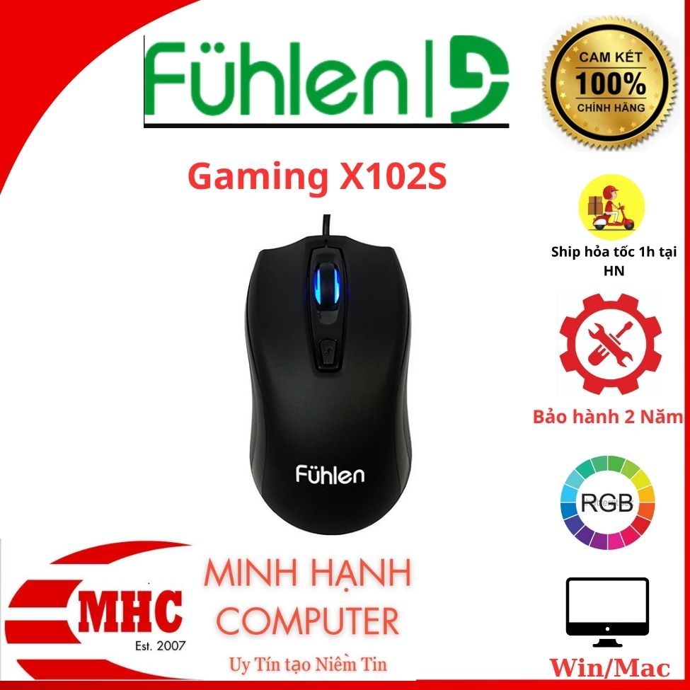 Chuột gaming Fuhlen X102S Có SB/đen) DPI 800/1200/1600/2400- Led Logo 7 ...