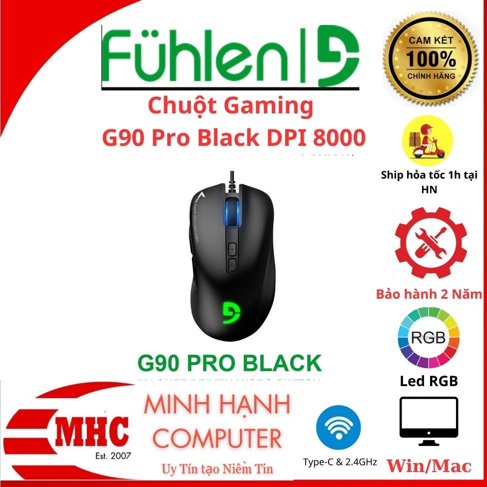 Chuột Gaming Fuhlen G90 Pro X Black -DPI 8000 - Có App Chỉnh Marco -Led ...