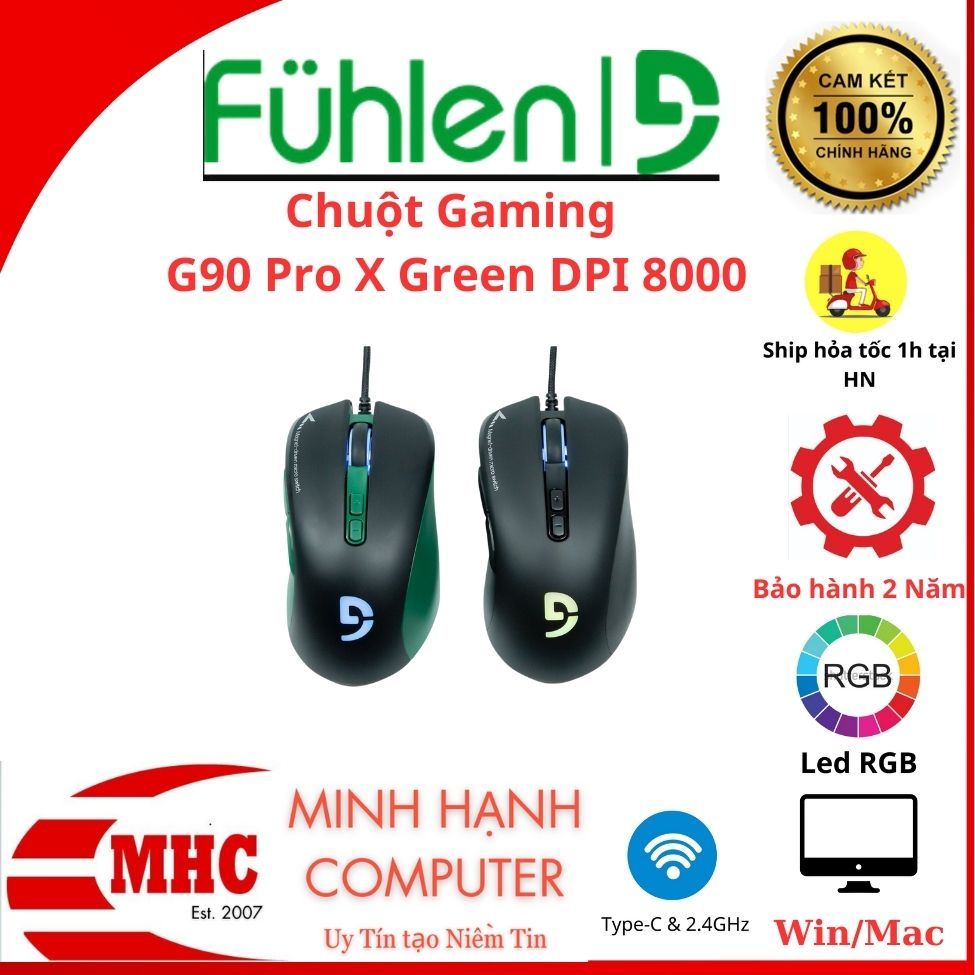 Chuột Gaming Fuhlen G90 Pro X Green -DPI 8000 -App Chỉnh Marco -Led RGB ...