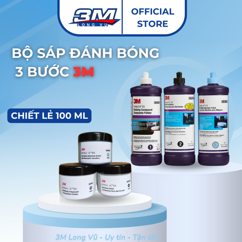 Combo Bộ dung dịch đánh bóng ô tô 3 bước 3M sáp đánh bóng Epoxy Resin cao cấp - Chiết Lẻ 100ml ...