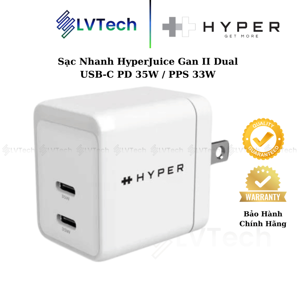 Sạc nhanh HyperJuice GAN II cho iPhone 14, Dual USB-C PD 35W / PPS 33W ...