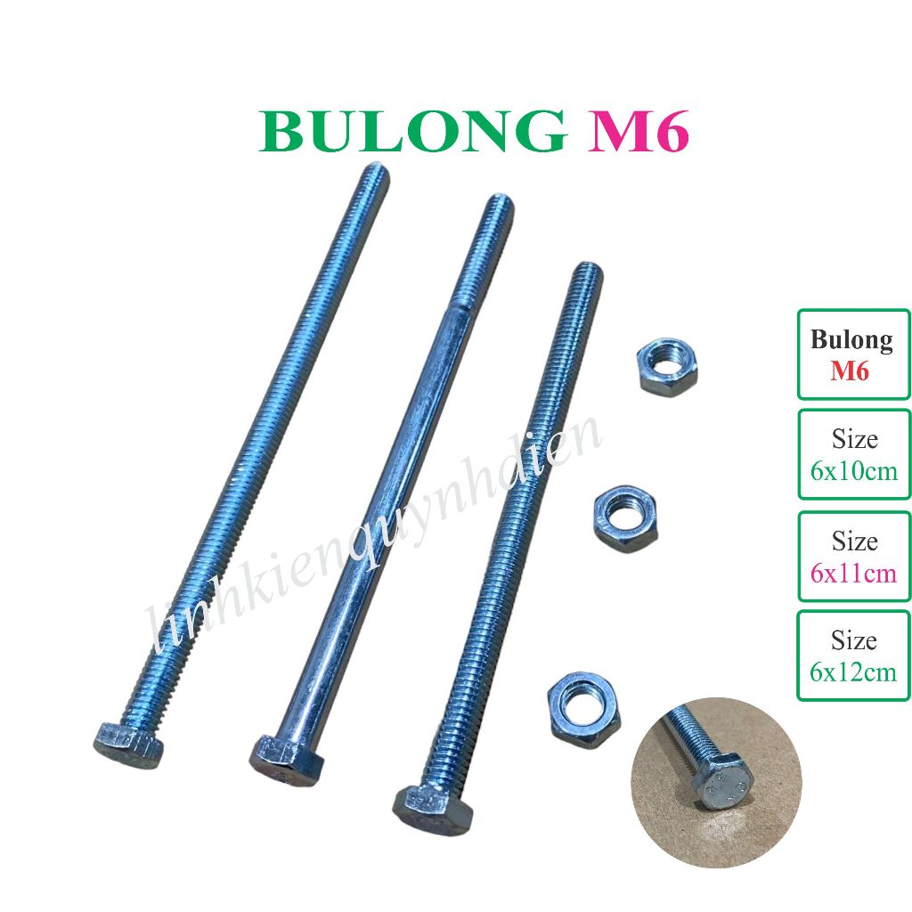 Bulong + tán 6ly (M6) Bù lon, Bulon bắt tanpo biến áp Combo 4 con (phi ...