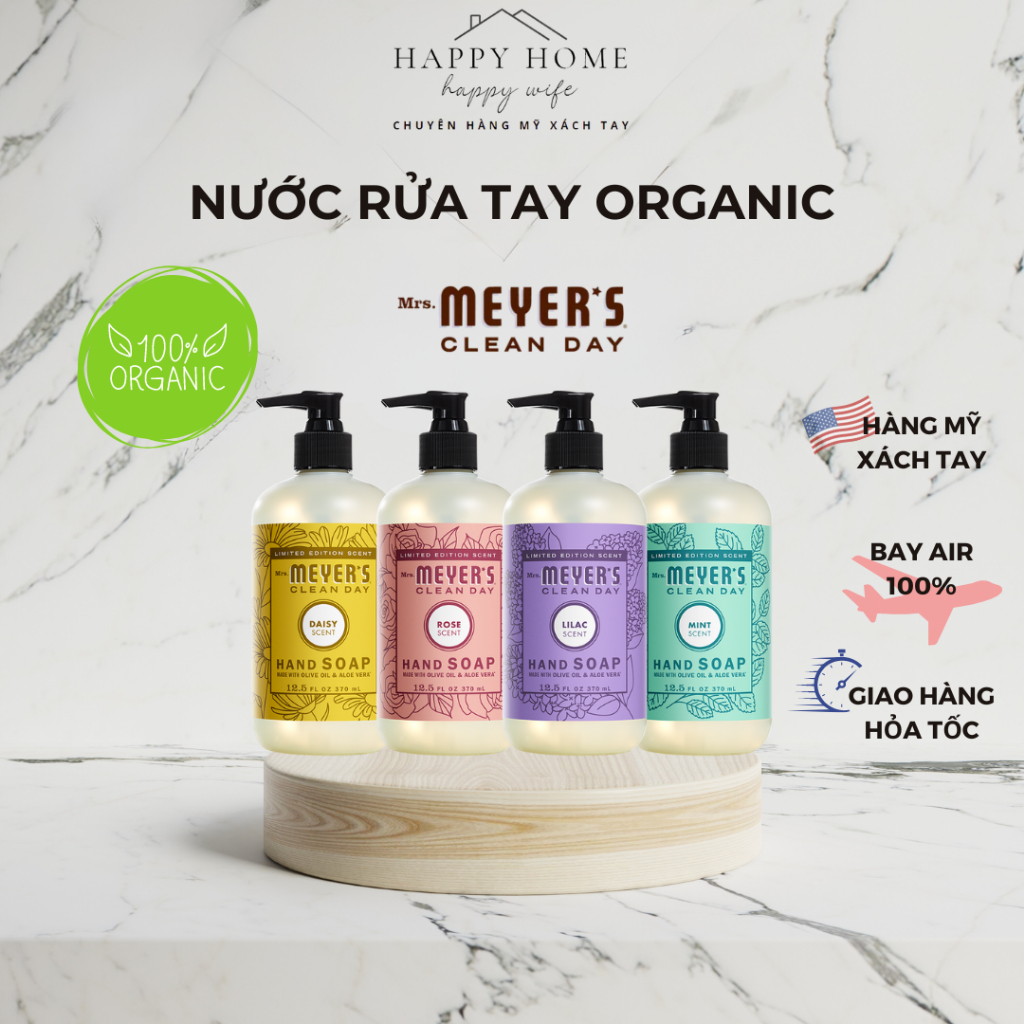 [Hàng xách tay Mỹ] Nước rửa tay Organic Mrs. Meyer's 370ml – dịu nhẹ, thơm tự nhiên, không khô ...