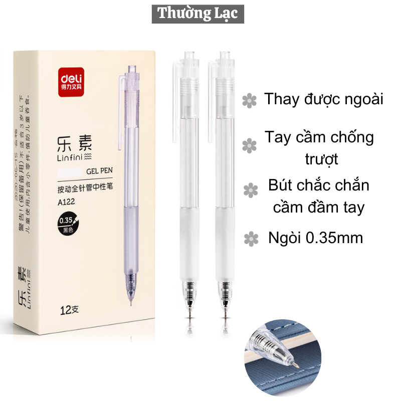 Bút gel DELI A122 trong suốt ngòi 0.35mm có ngòi thay thế SE124 ...