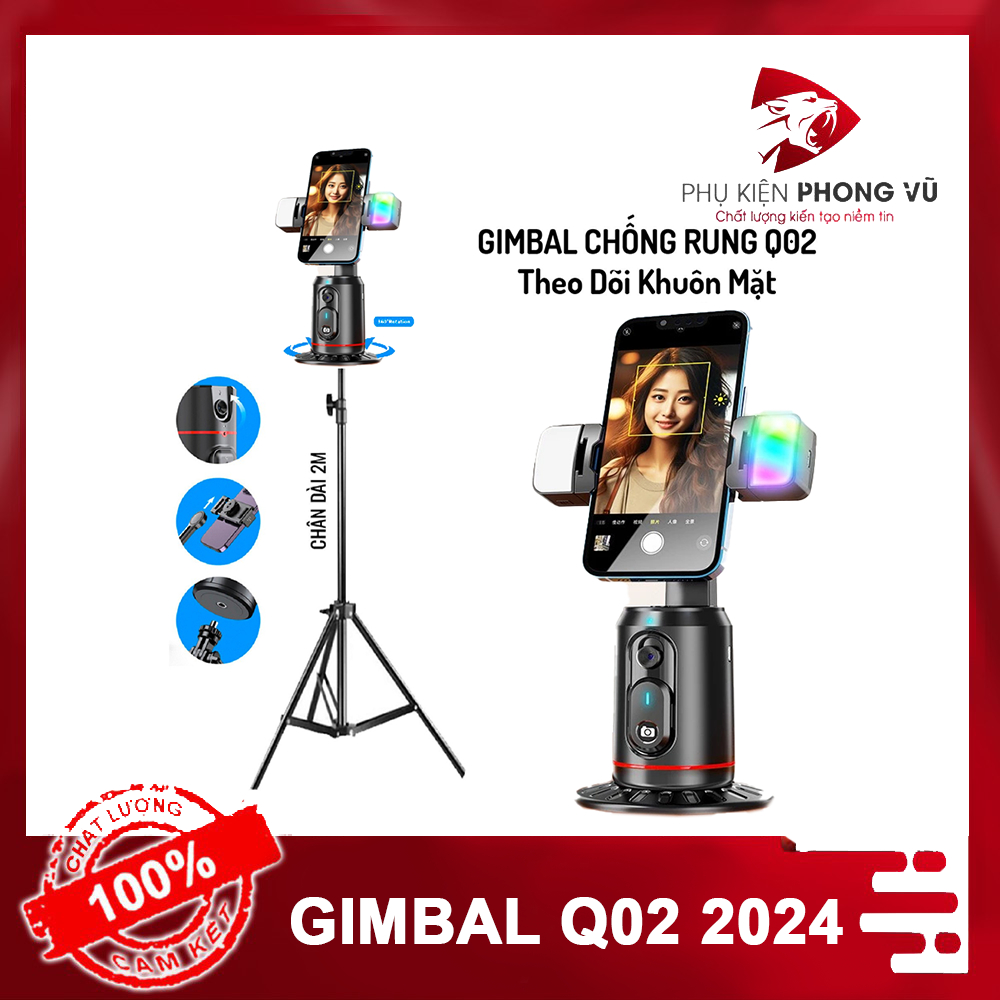Gimbal Q02 tự động Nhận diện khuôn mặt AI 360° có remote điều khiển từ xa, đèn led đa năng ...
