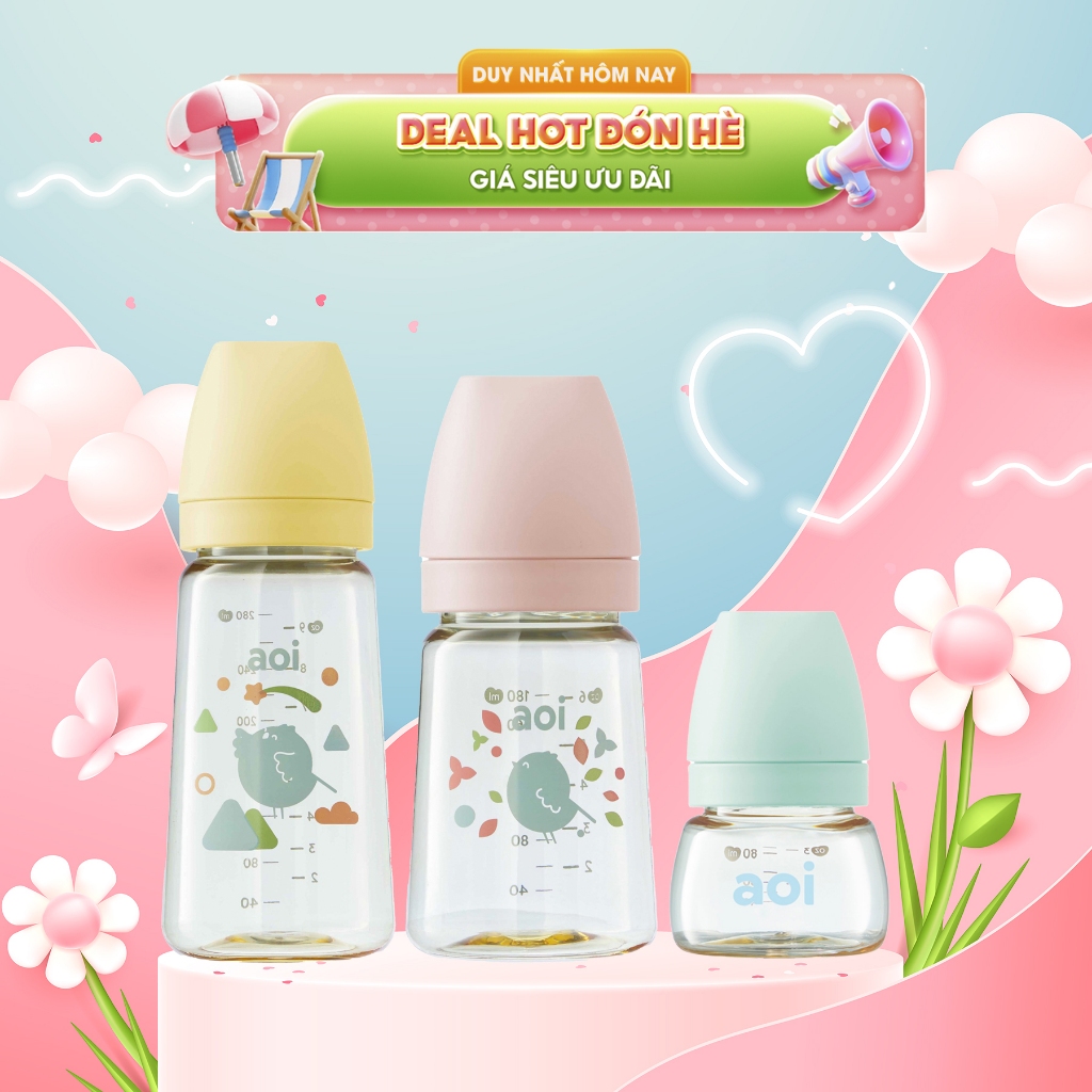 Bình sữa Aoi cho bé các size 80ml,180ml,280ml nhựa PPSU, Chống tia UV, Núm Silicon cao cấp ...