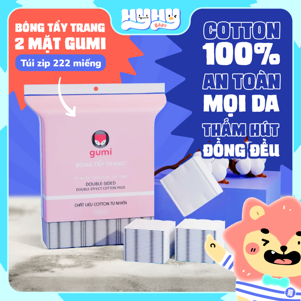 Bông tẩy trang Gumi, bông tẩy trang 222 miếng, 100% chất liệu Cotton ...