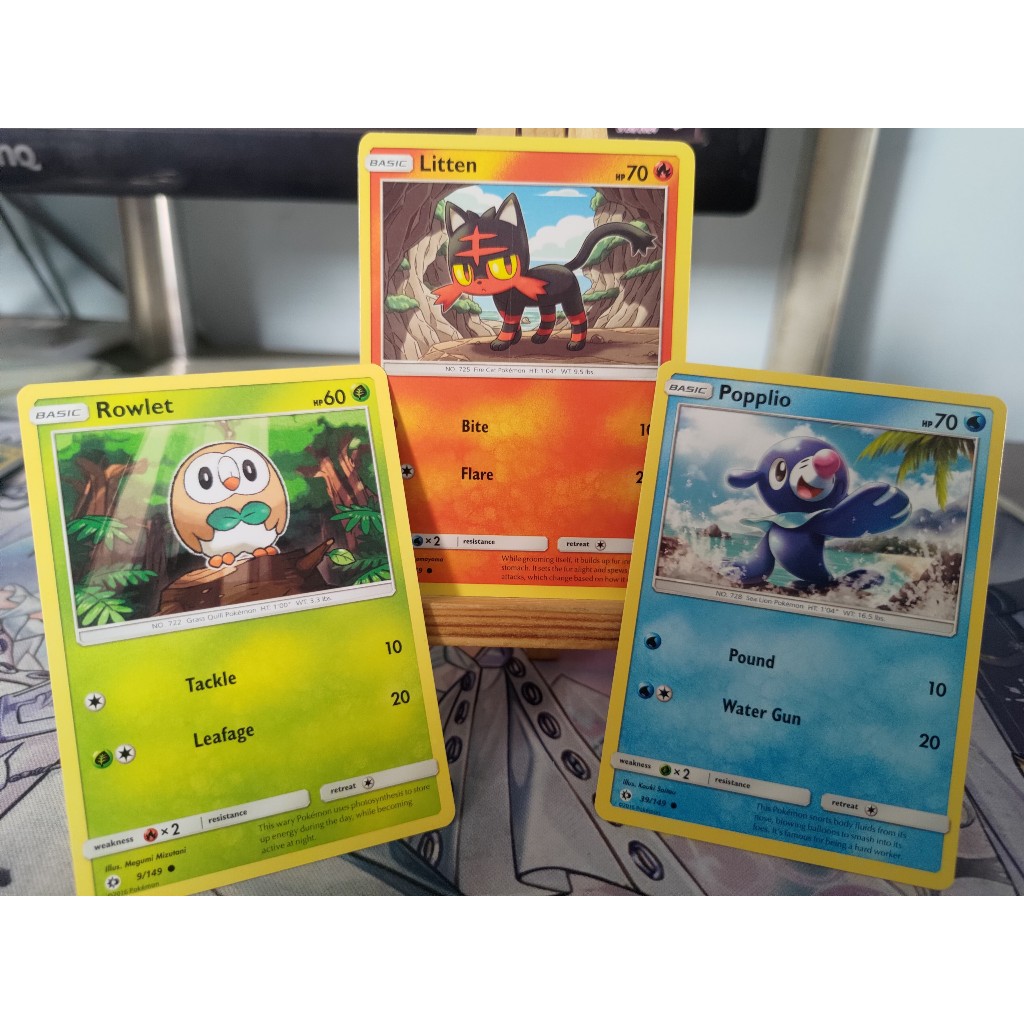 [KW2 Pokemon] [EN] Combo 3 Thẻ Pokemon Starter Gen 7 Rowlet, Popplio ...