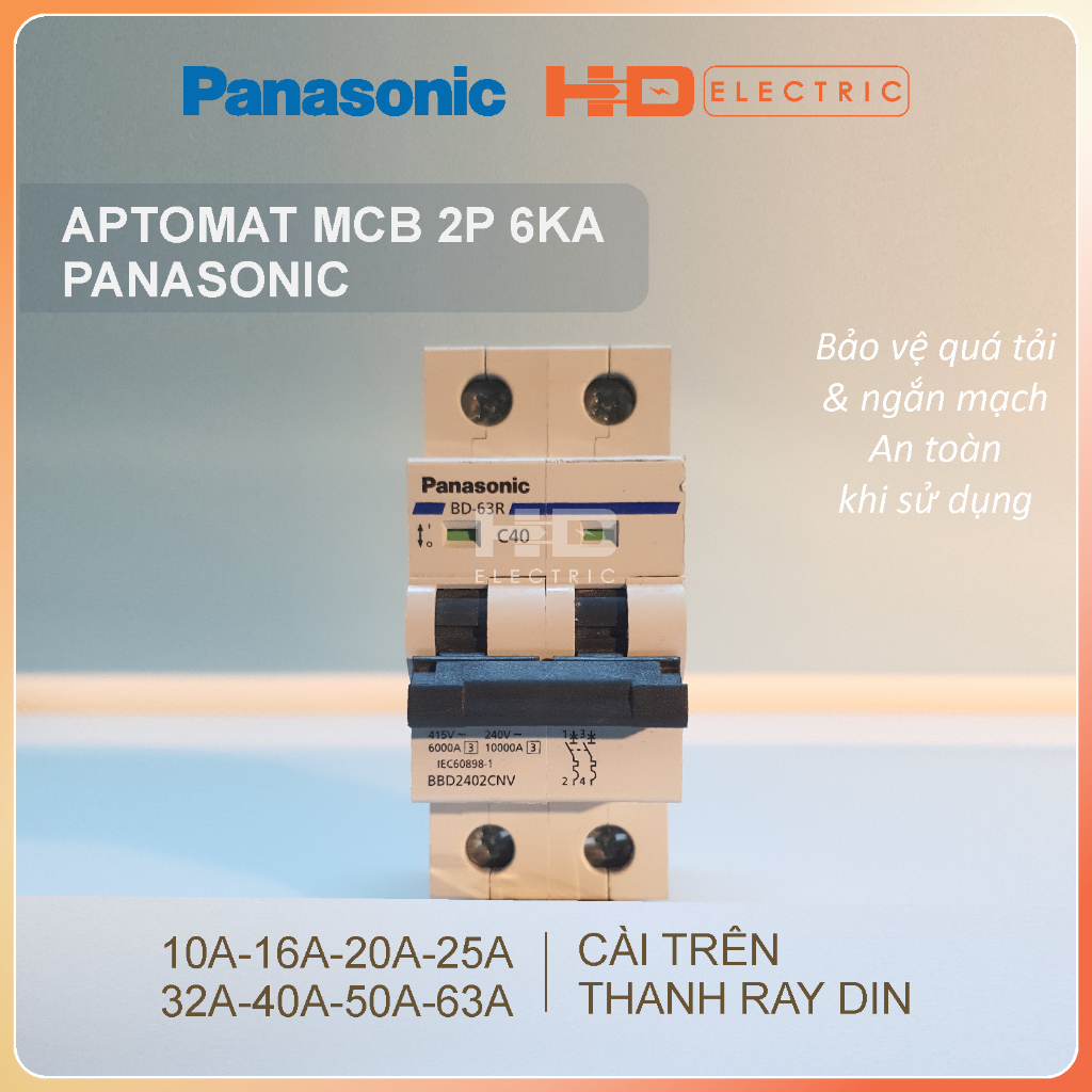 Át tép Aptomat MCB 2P 6kA Panasonic 10A 16A 20A 25A 32A 40A 50A 63A chính hãng | Shopee Việt Nam