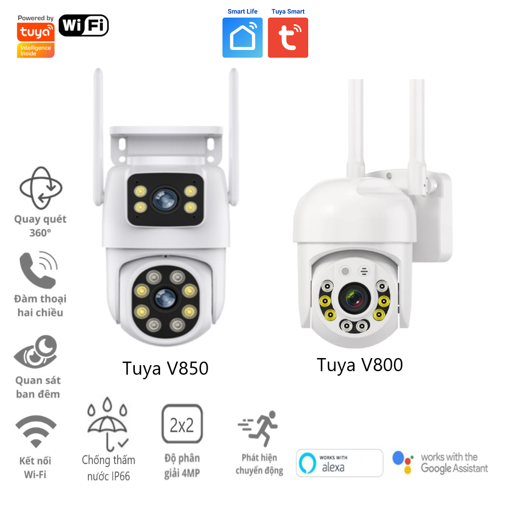 Camera TUYA Wifi 2 mắt / 1 mắt, không dây ngoài trời chống nước IP65 ...