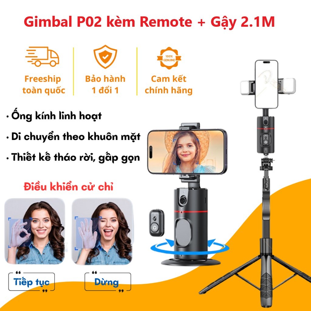 Gimbal P02 Camera tự động Nhận diện khuôn mặt AI 360° Tặng kèm Remote ...