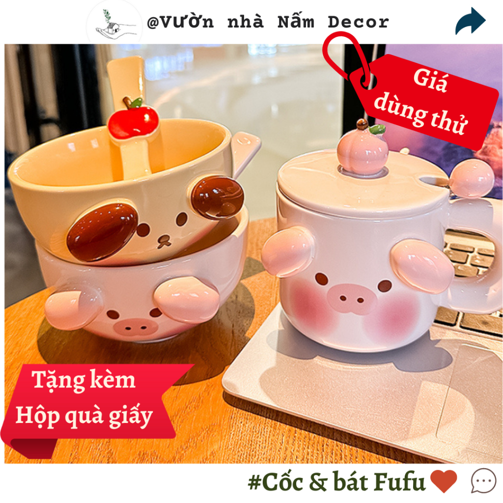 Cốc bát sứ Hufu dễ thương phù hợp làm quà tặng | Shopee Việt Nam