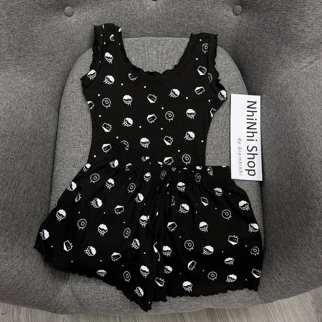 Sét đồ ngủ in hình áo ba lỗ sexxy thun co giãn, Bộ ngủ viền bèo BN0086 - NhiNhi Shop | Shopee ...