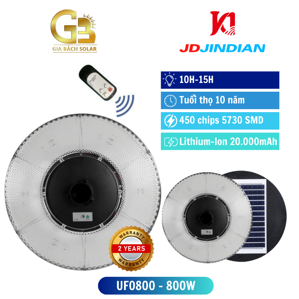Đèn Pha Sân Vườn Năng Lượng Mặt Trời 800W UFO-L800 Jindian Đèn Led Cảm Biến Ánh Sáng, Chống Nước ...