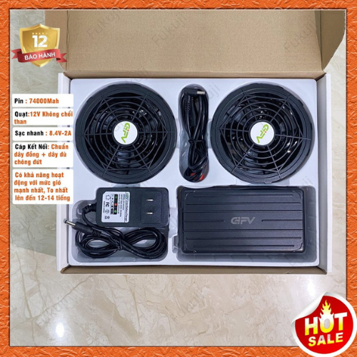 Bộ phụ kiện lắp áo điều hoà Gifv cao cấp, dung lượng pin 74000 mAh quạt 12V gió cực mạnh chạy ...