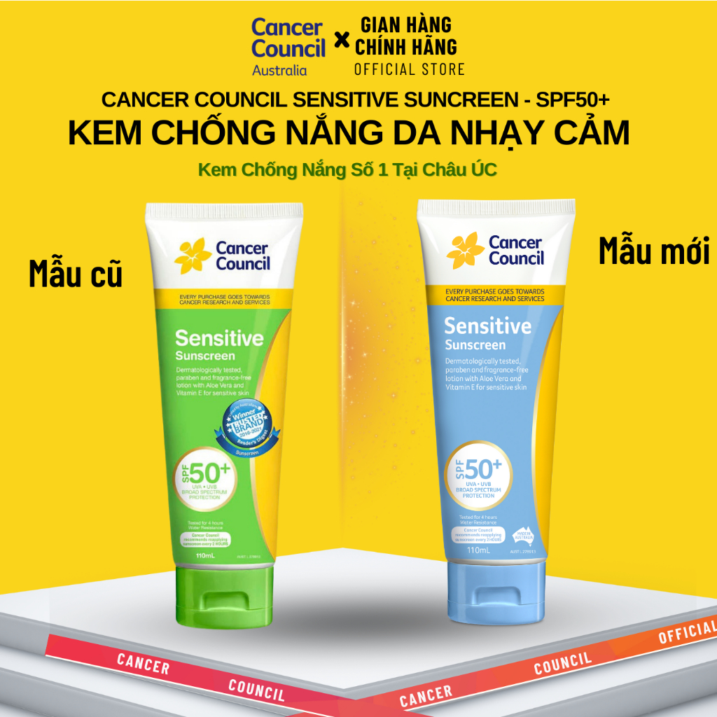Kem Chống Nắng Cancer Council Sensitive SPF50+/PA++++ 110ml Dành Cho Da ...