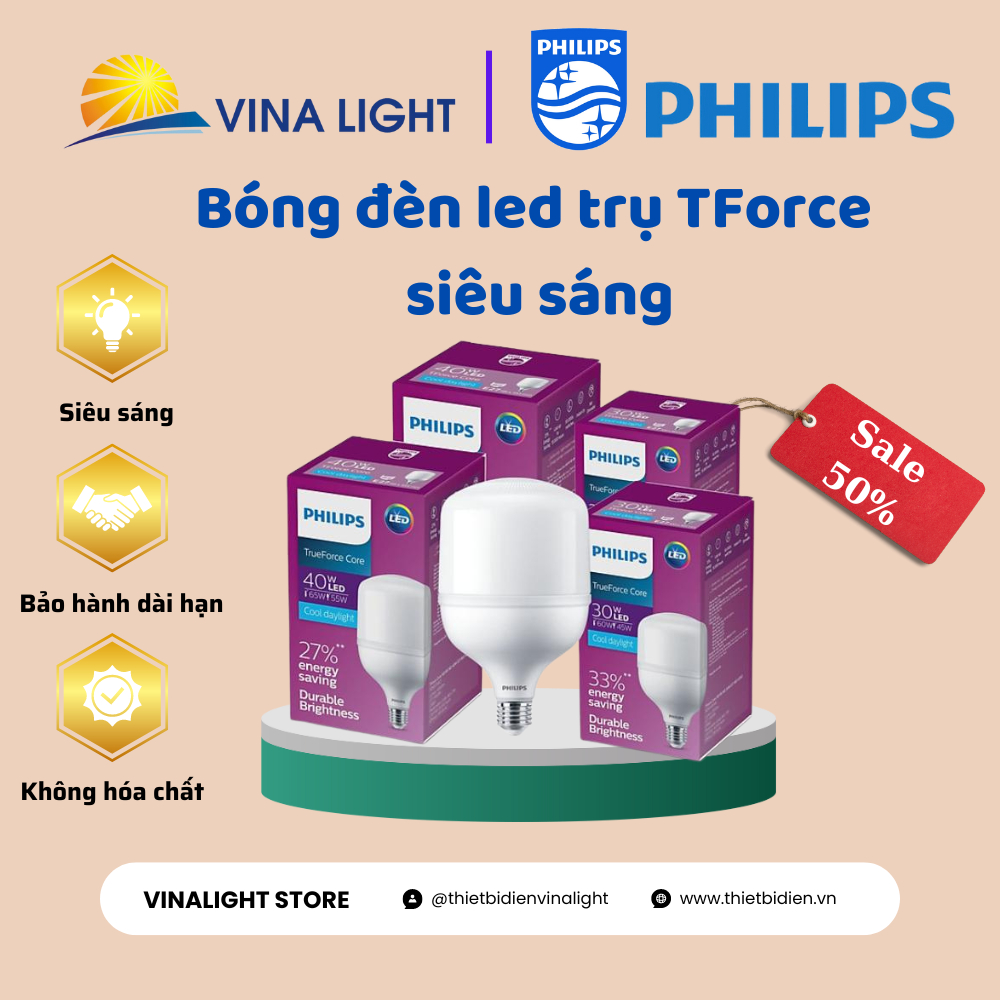 Bóng đèn LED trụ Philips TForce siêu sáng 22W, 30W, 40W, 50W E27 hàng ...