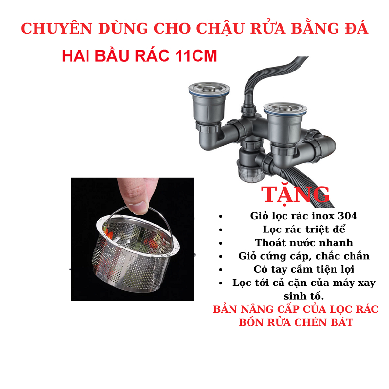 xiphong chậu rửa bát 2 hố bằng đá [LOẠI 1] ỐNG THOÁT SIÊU TO,cốc thu ...
