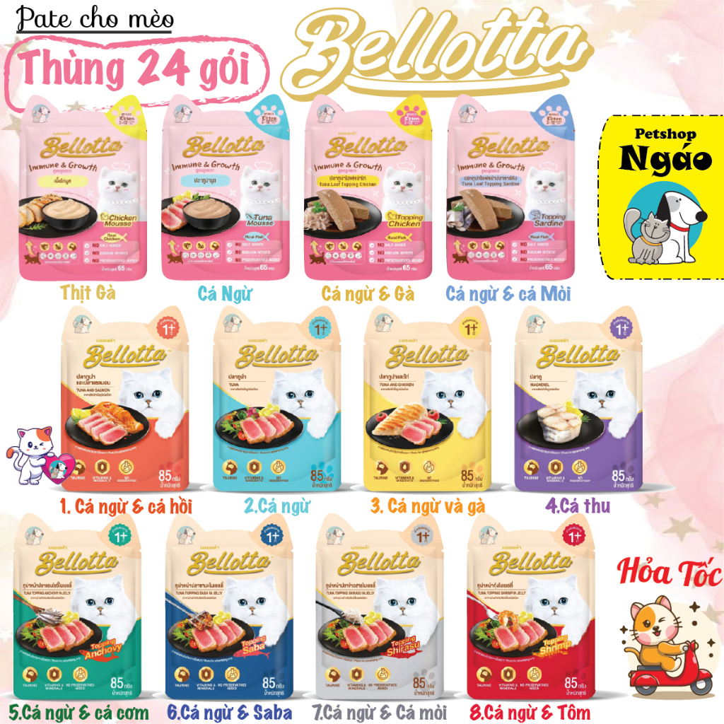 [ Thùng 24 Gói ] Pate Bellotta 85g - pate làm từ thịt thật cho mèo ...