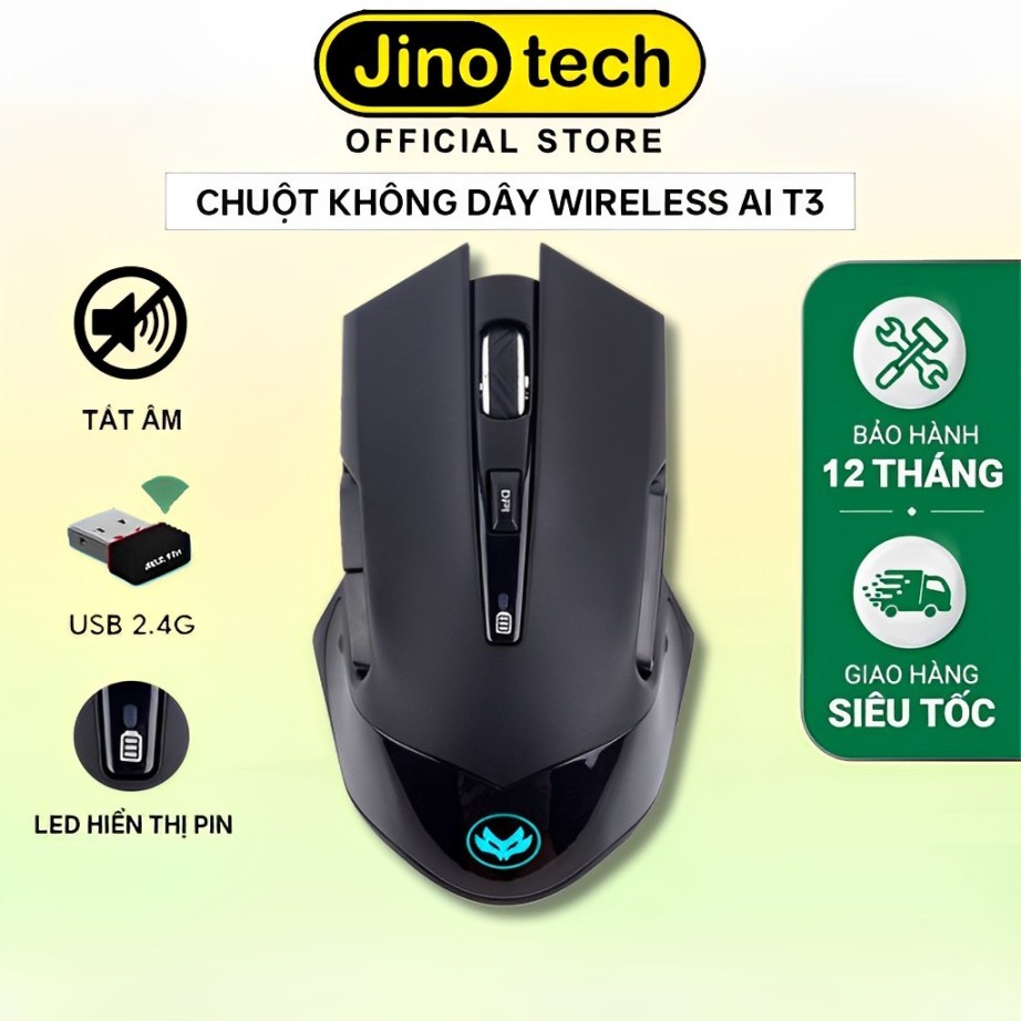 Chuột Không Dây Pin Sạc JINOTECH T3Pro AI thông minh Chống Ồn Kết Nối Wireless 2.4G Pin 5 Tuần ...