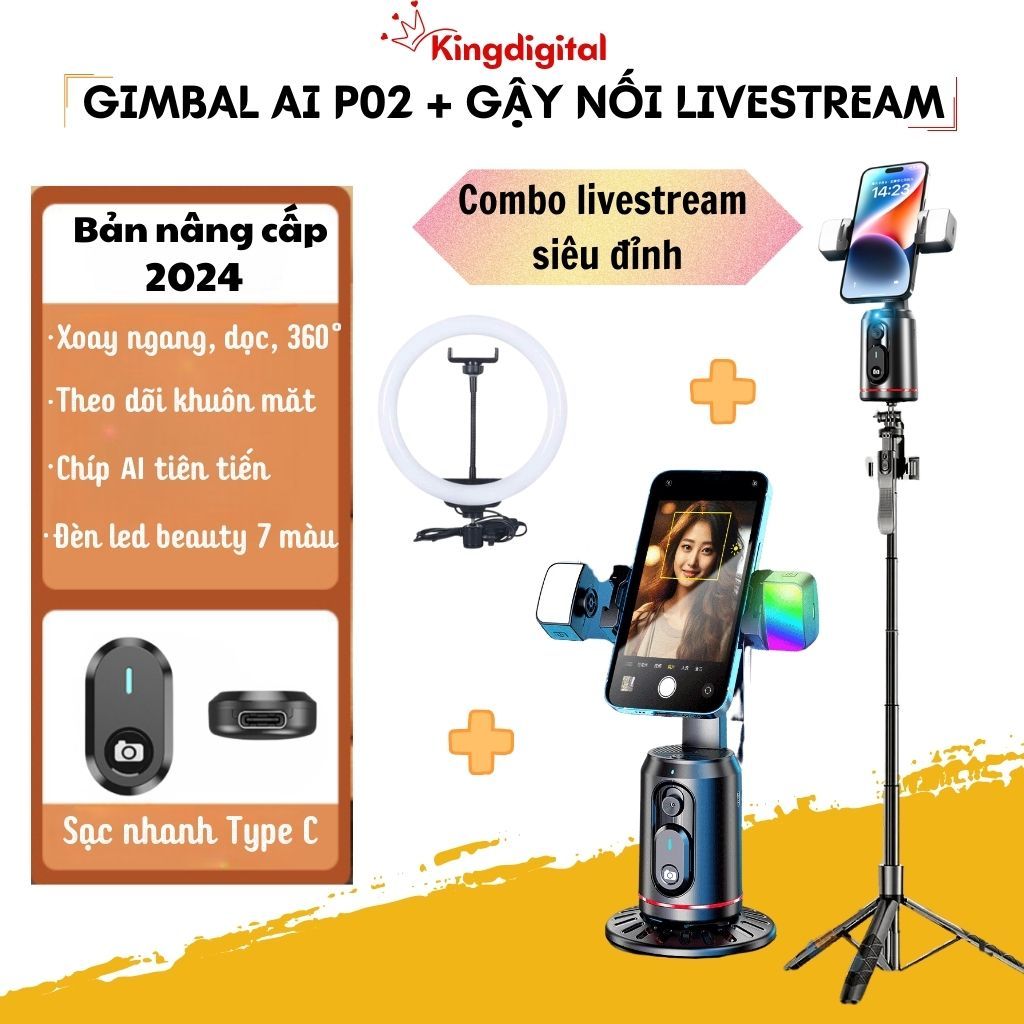 Gimbal AI theo dõi khuôn mặt thông minh Q02 - Gậy livestream, quay video xoay 360 độ chống rung ...