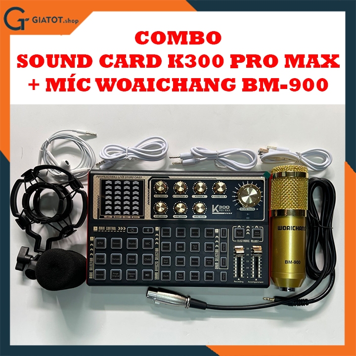 Combo sound card âm thanh K300 Pro Max kèm míc thu âm woaichang BM900 ...
