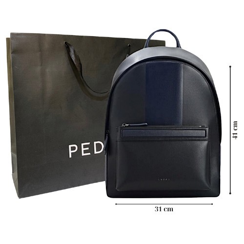 Balo nam Pedro da trơn phối sọc xanh unisex vừa laptop 14inch | Shopee ...