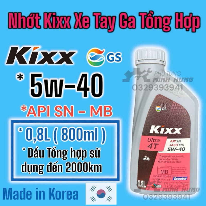 Nhớt Tổng Hợp Kixx Ultra Scooter 5W40 0,8L Nhập Khẩu Hàn Quốc Cho Xe ...