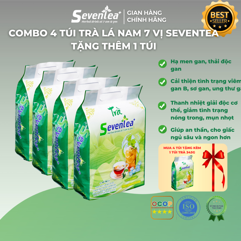 Gói thử Combo 4 gói Trà Lá Nam 7 vị SevenTea tặng kèm 1 thanh nhiệt, giải độc, hạ men gan, ngủ ...
