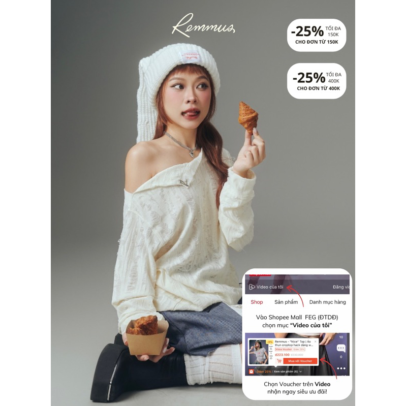 Jessica Top - Áo len dệt lệch vai Remmus dành cho nữ | Shopee Việt Nam