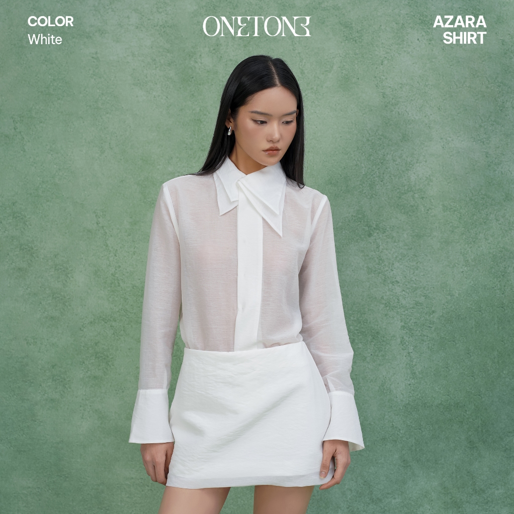 Áo sơ mi Onetone cổ bất đối xứng Azara | Shopee Việt Nam