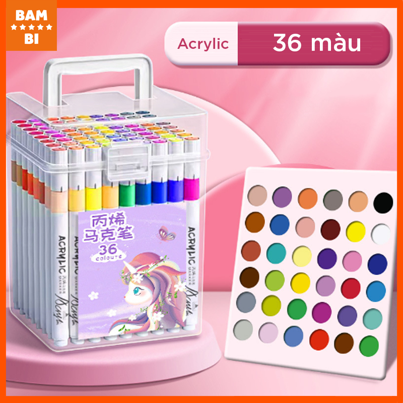 Bút màu Acrylic Marker, bút lông màu, bút dạ chống nước kèm hộp nhựa ...