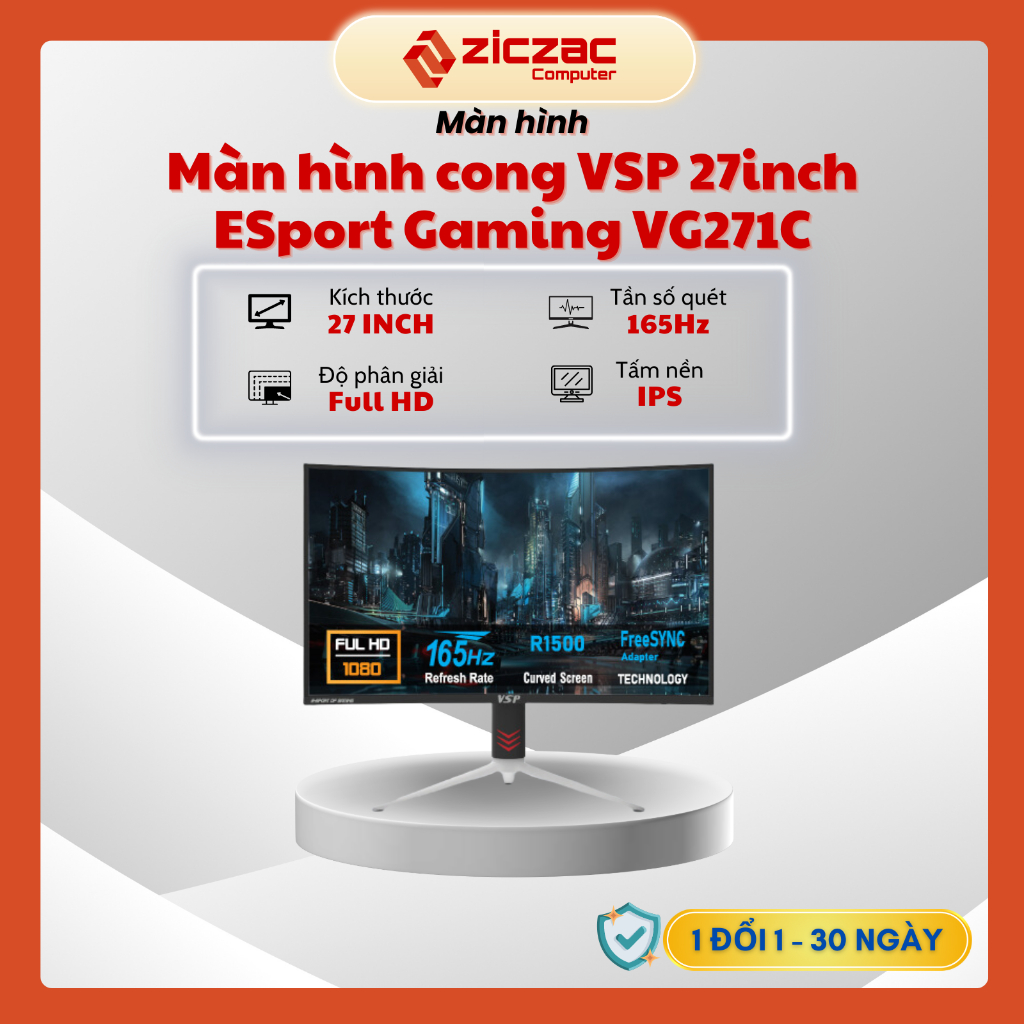 Màn hình cong VSP 27inch ESport Gaming VG271C (1500R, FULLHD, 165HZ, HDMI, DP) | Shopee Việt Nam