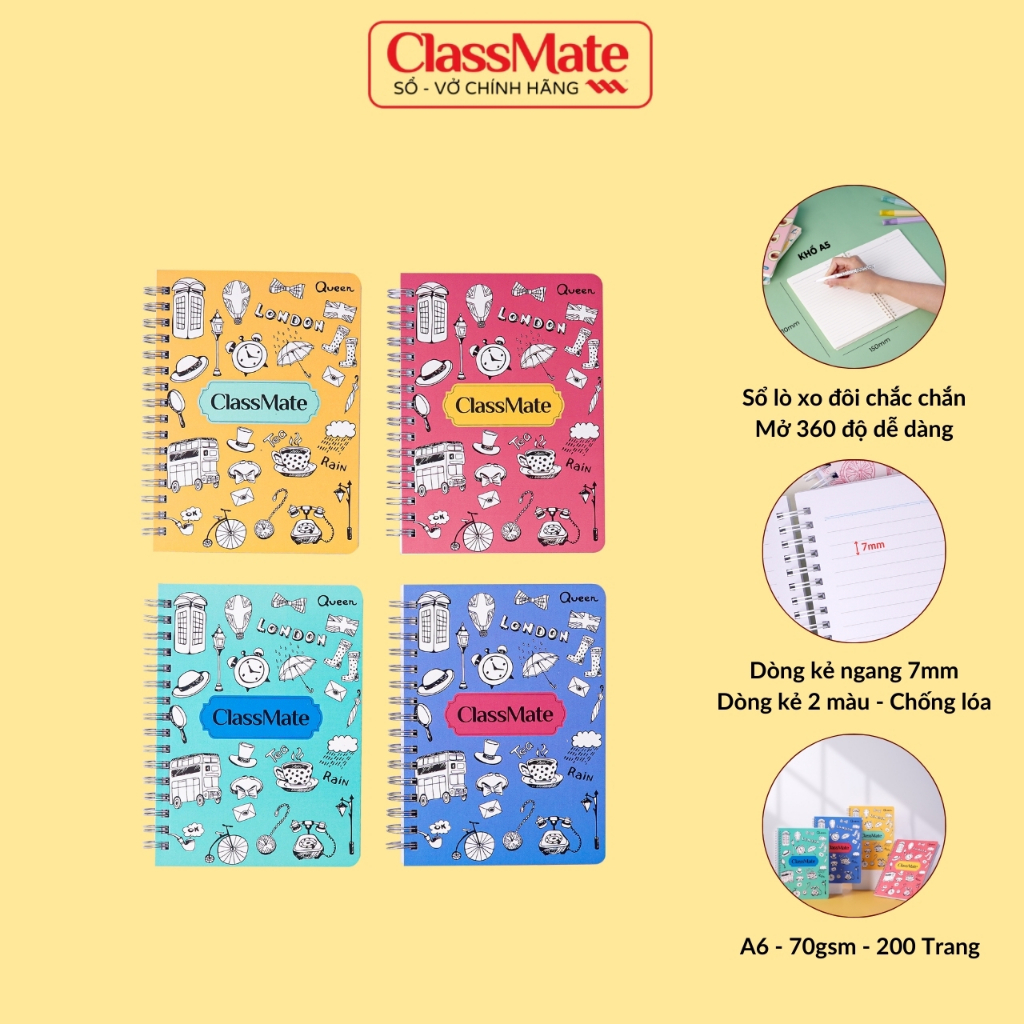 Sổ Lò Xo Kẻ Ngang 200 Trang Sổ A6 Bìa London 70gsm Sổ Tay Ghi Chép Classmate Vở Lò Xo Nhật Ký ...
