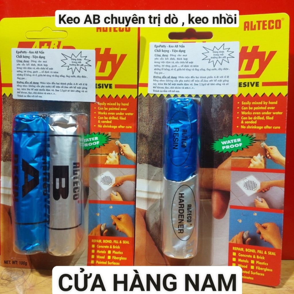 Keo AB dạng nắn Epoputty Alteco Indonesia (100g/50g), keo nhồi dán lỗ dò,lủng, keo đất sét tự ...