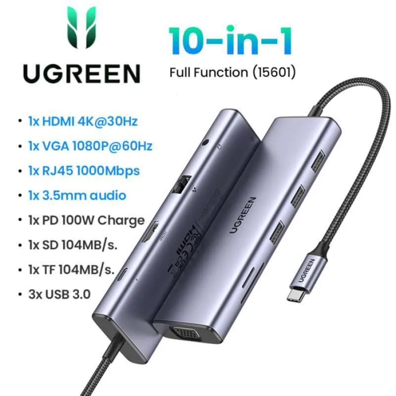 Bộ Hub USB Type C 10in1 9in1 UGREEN 15375 15600 15601 Vỏ NHôm HDMI 4K 60Hz, RJ45 1Gbps, USB 3.0 ...