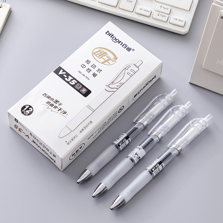 Bút gel Bitoon V35 bấm ngòi 0.5mm, Bút bi nước văn phòng trong suốt ...