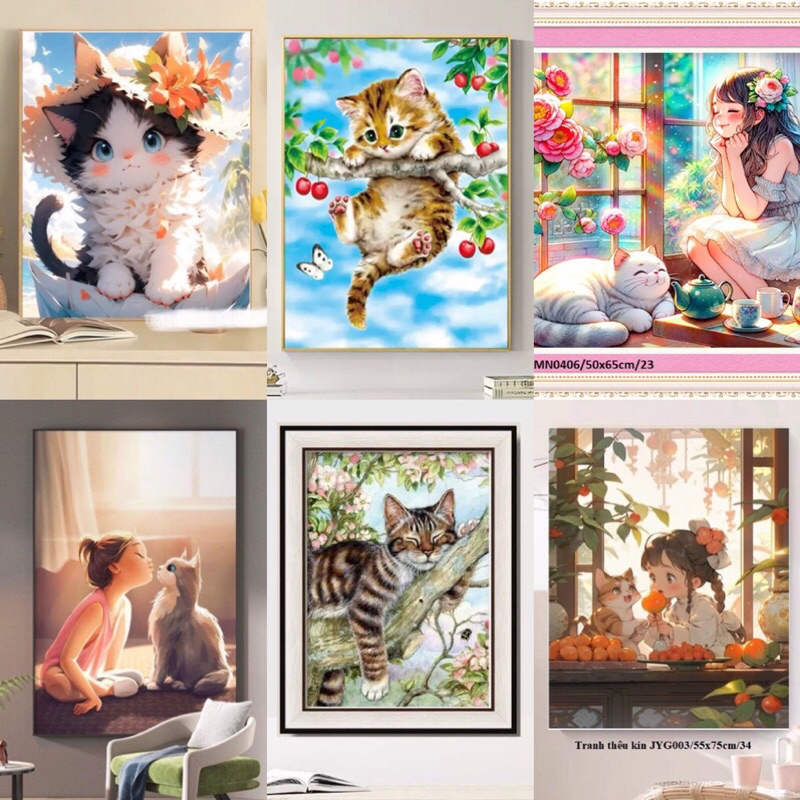 Tranh thêu kín Mèo Con - Mèo lười(tranh chưa thêu) | Shopee Việt Nam